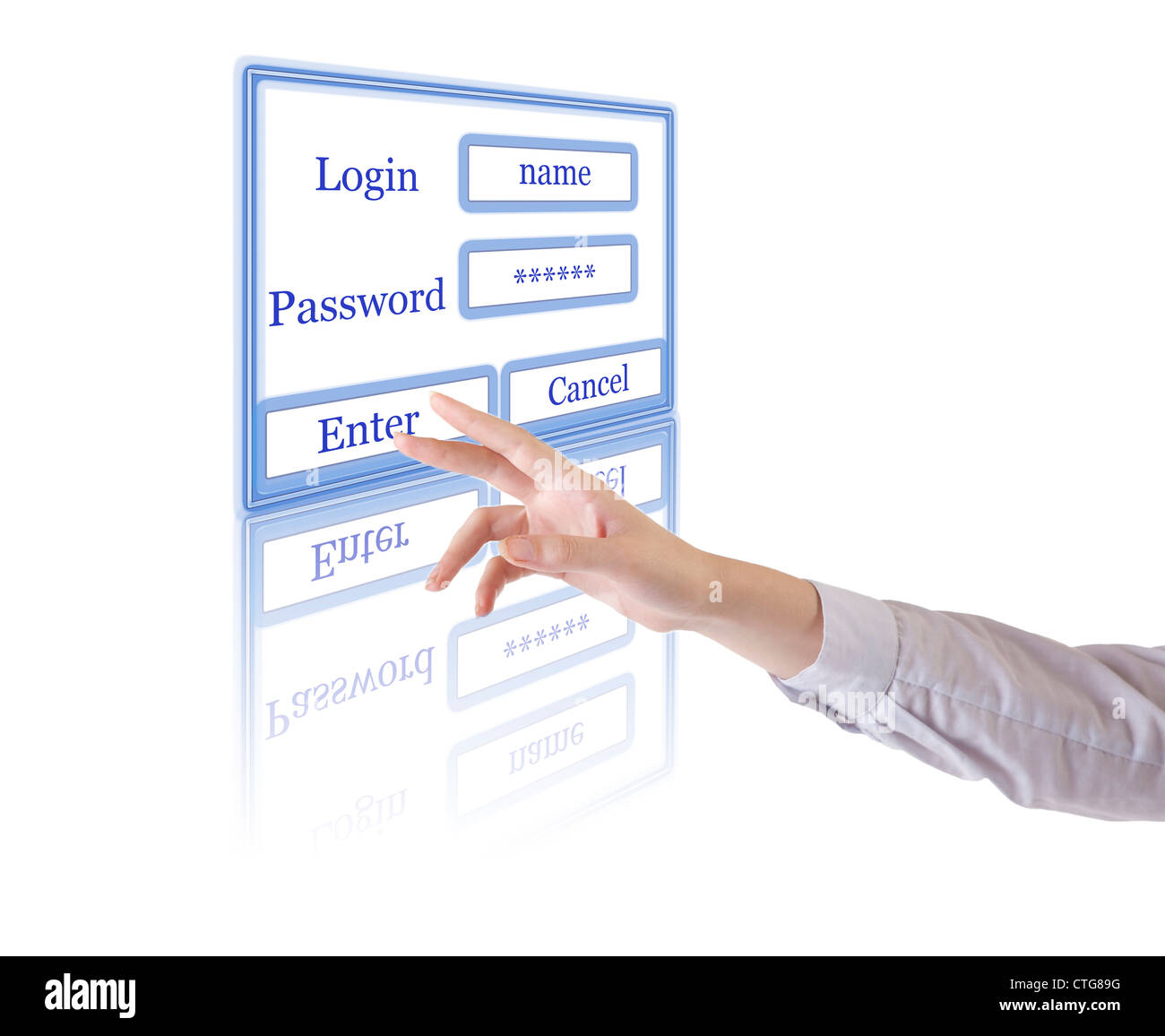 A hand touching a Enter button Stock Photo - Alamy