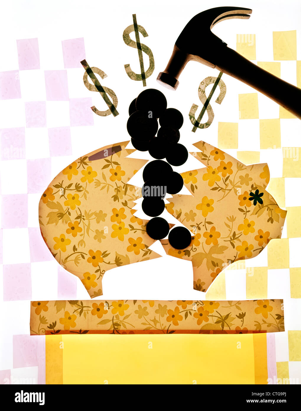 1970s COMPOSITE HAMMER BREAKING OPEN PIGGY BANK Stock Photo - Alamy