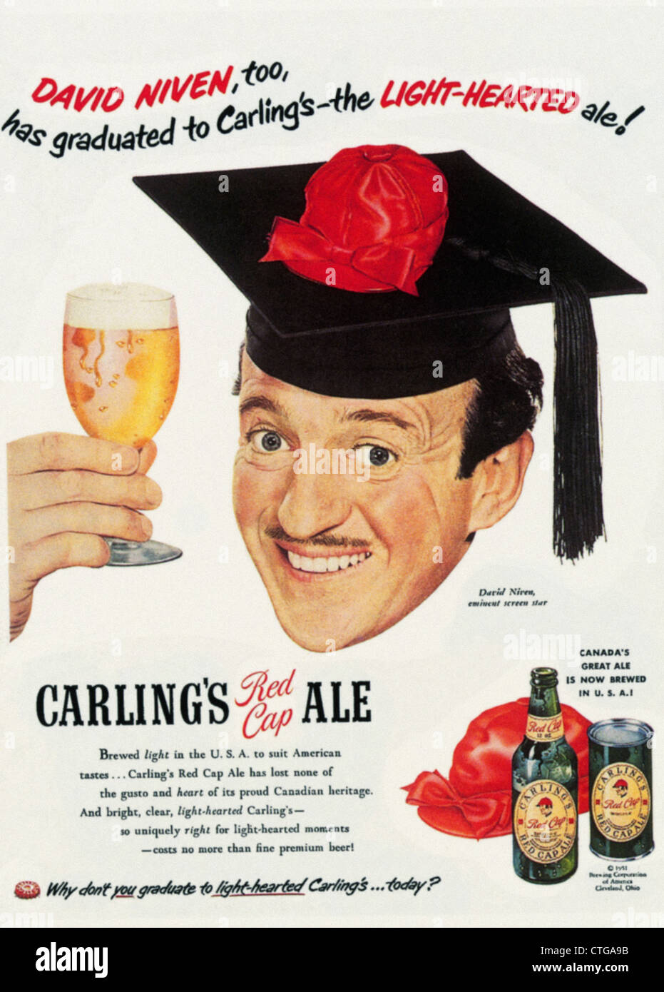 DAVID NIVEN (1910-1983) UK film actor in a Carling advert about 1955 ...
