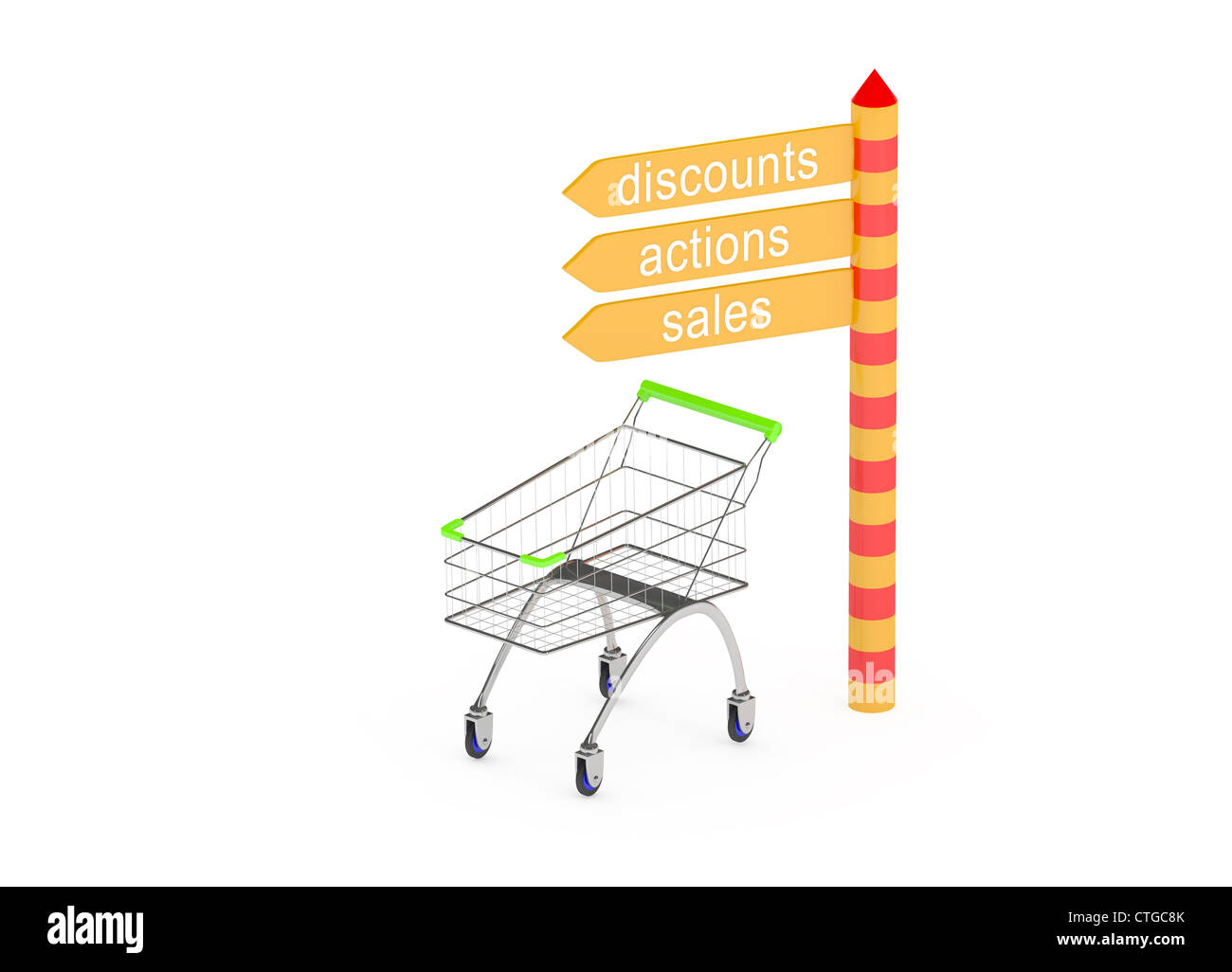 A trolley with a road sign isolated on a plain white background Stock ...