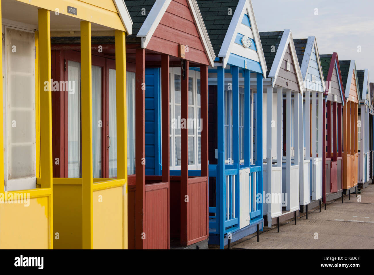 English Beach Huts in Suffolk Stock Photo - Alamy