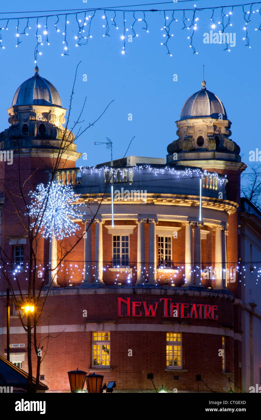 New Theatre at twilight / night with Christmas lights Cardiff South ...