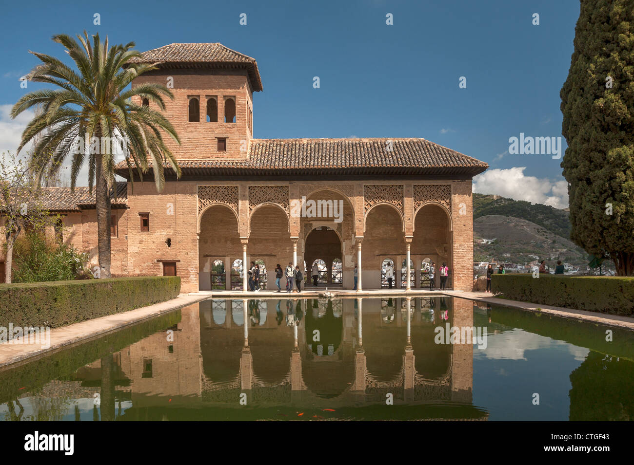 Portico and pool Alhambra Granada Spain Stock Photo - Alamy