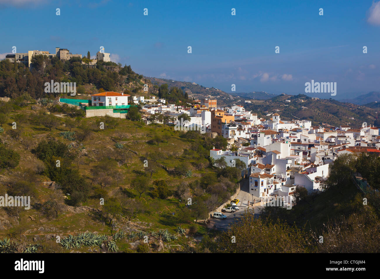 Monda, Malaga Province, Spain. Typical white mountain village with ...