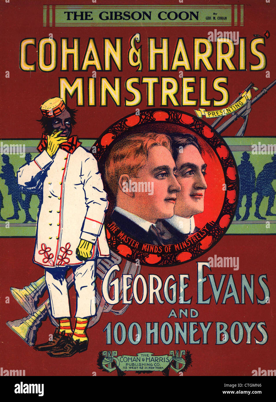 THE GIBSON COON 1908 sheet music showing George Cohan, Sam Harris and ...