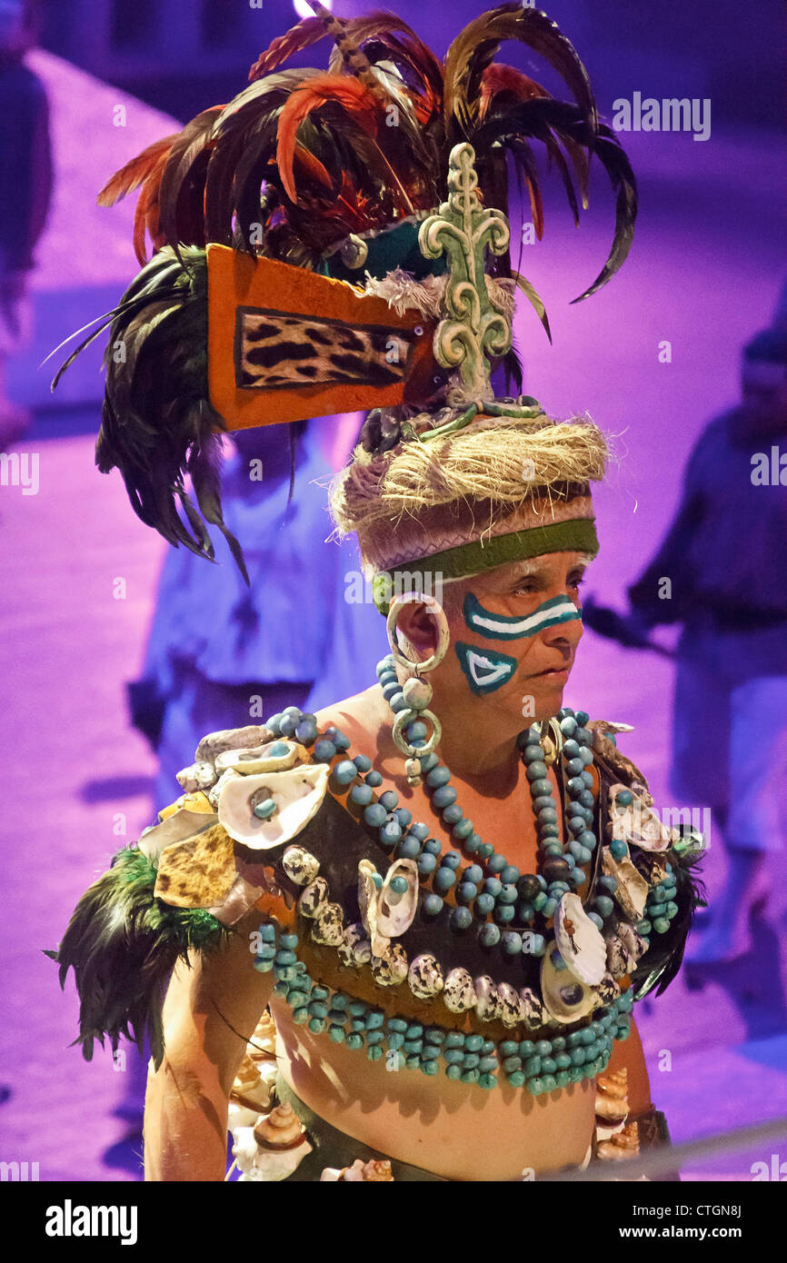 Man portrays Maya warrior at Xcaret's "Mexico Espectacular" show where ...