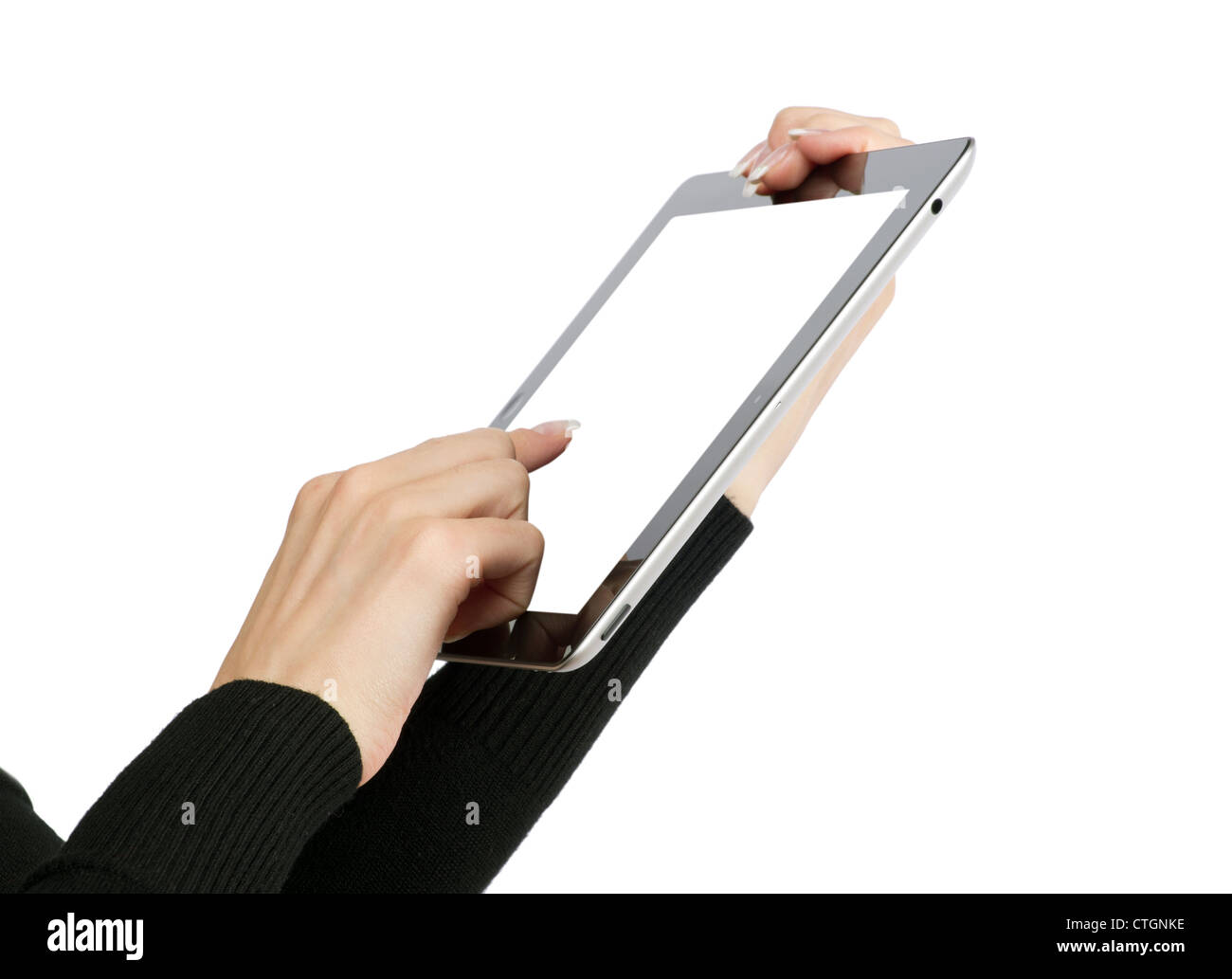hands with tablet computer on white Stock Photo - Alamy