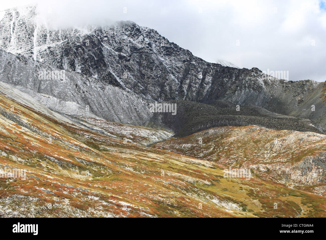 Snow-capped peaks of mountains and Valley Stock Photo - Alamy
