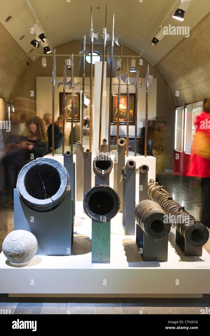 Cast iron guns (cannons), stone cannon ball and other exhibits at the ...