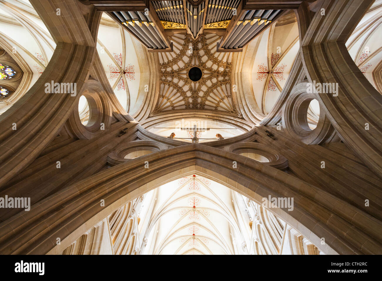 England, Somerset, Wells, Wells Cathedral, The Scissor Arches Stock ...
