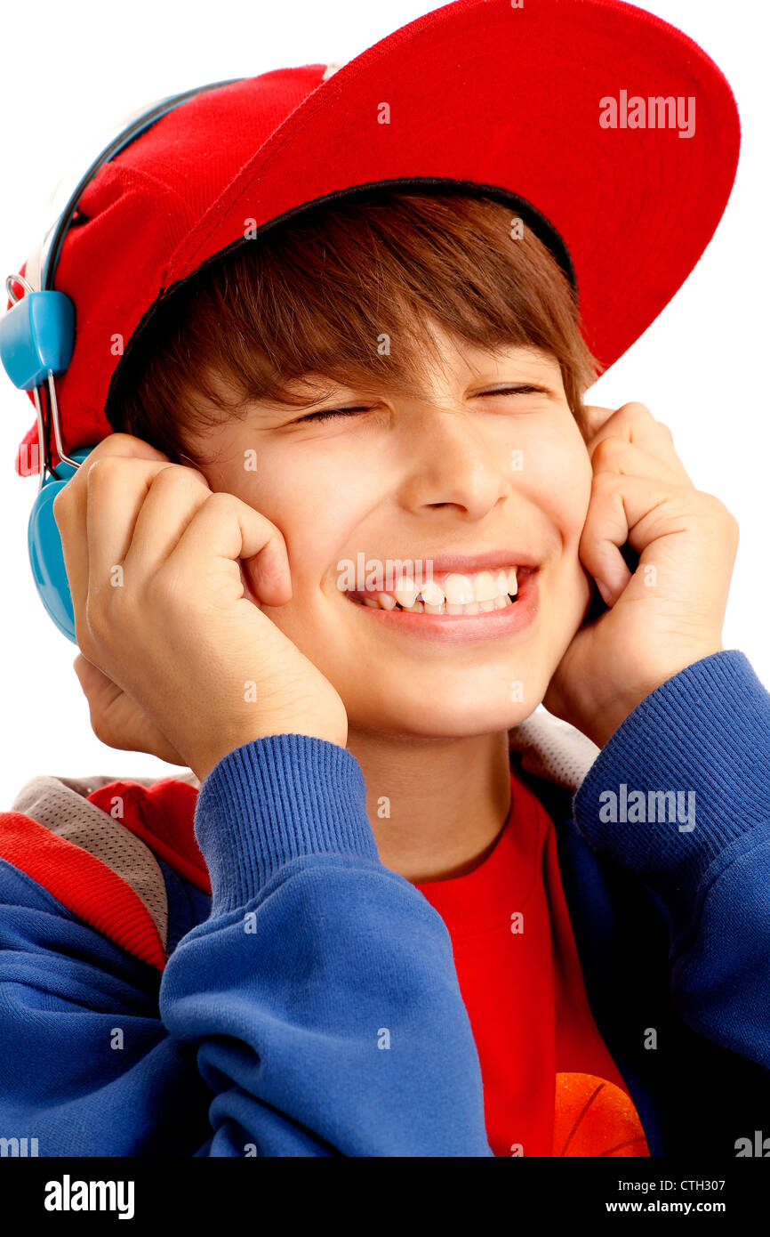Portrait of young boy with headphones Stock Photo - Alamy