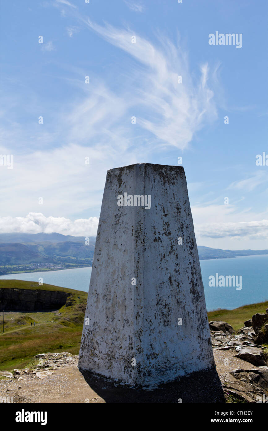 Trig point on top of Great Orme in LLandudno North Wales seaside resort ...