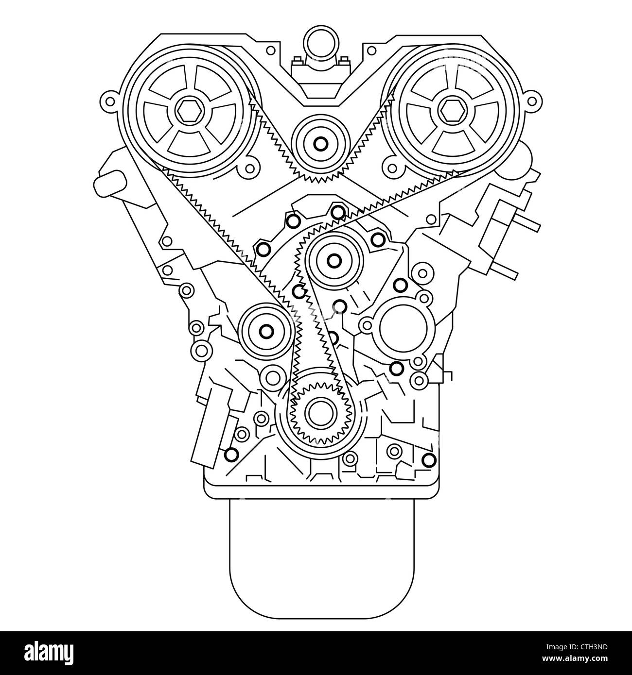Internal combustion engine, as seen from in front. Vector illustration ...