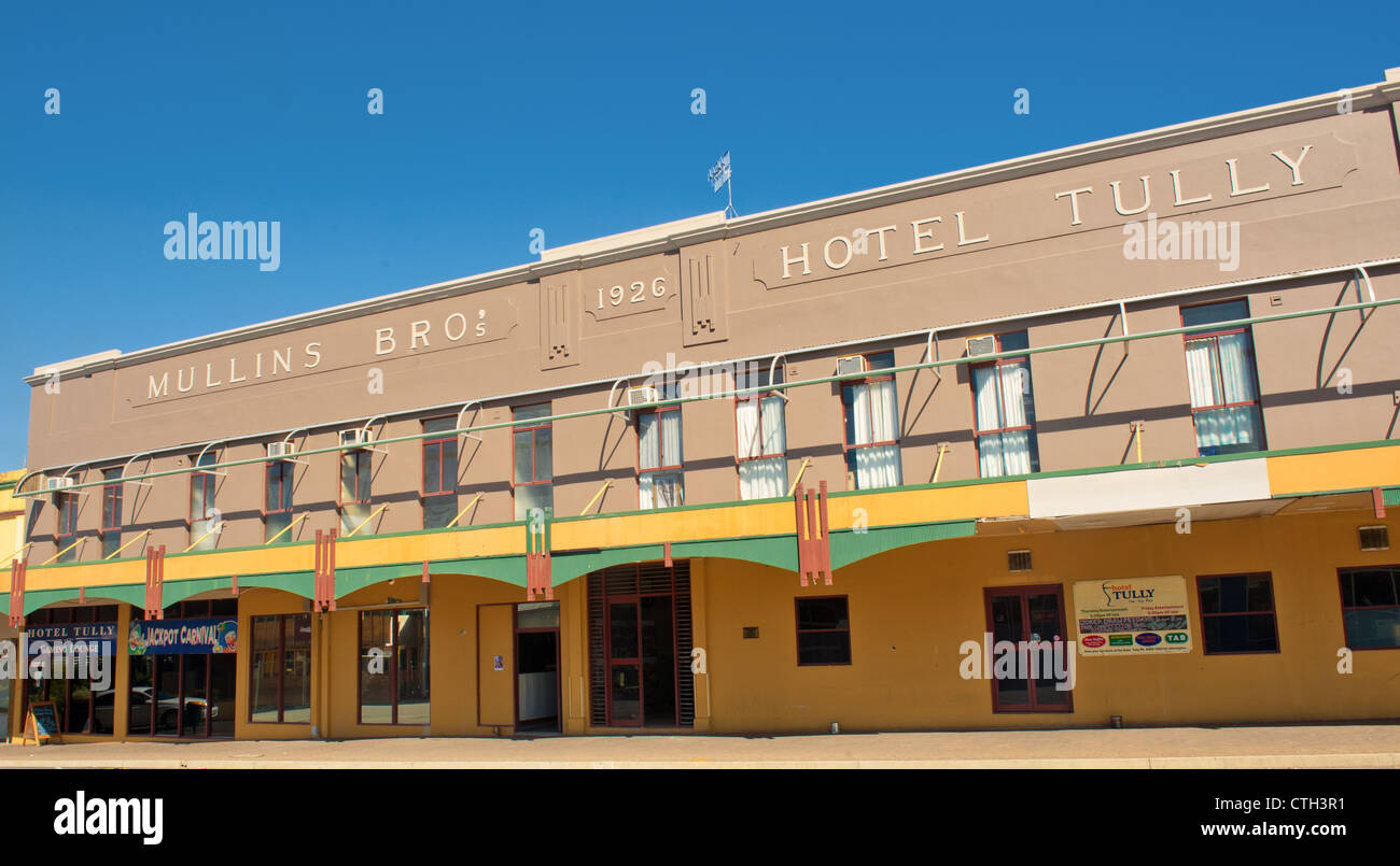 Art Deco façade of the Mullins Bros Hotel (1926) in Tully, a small ...