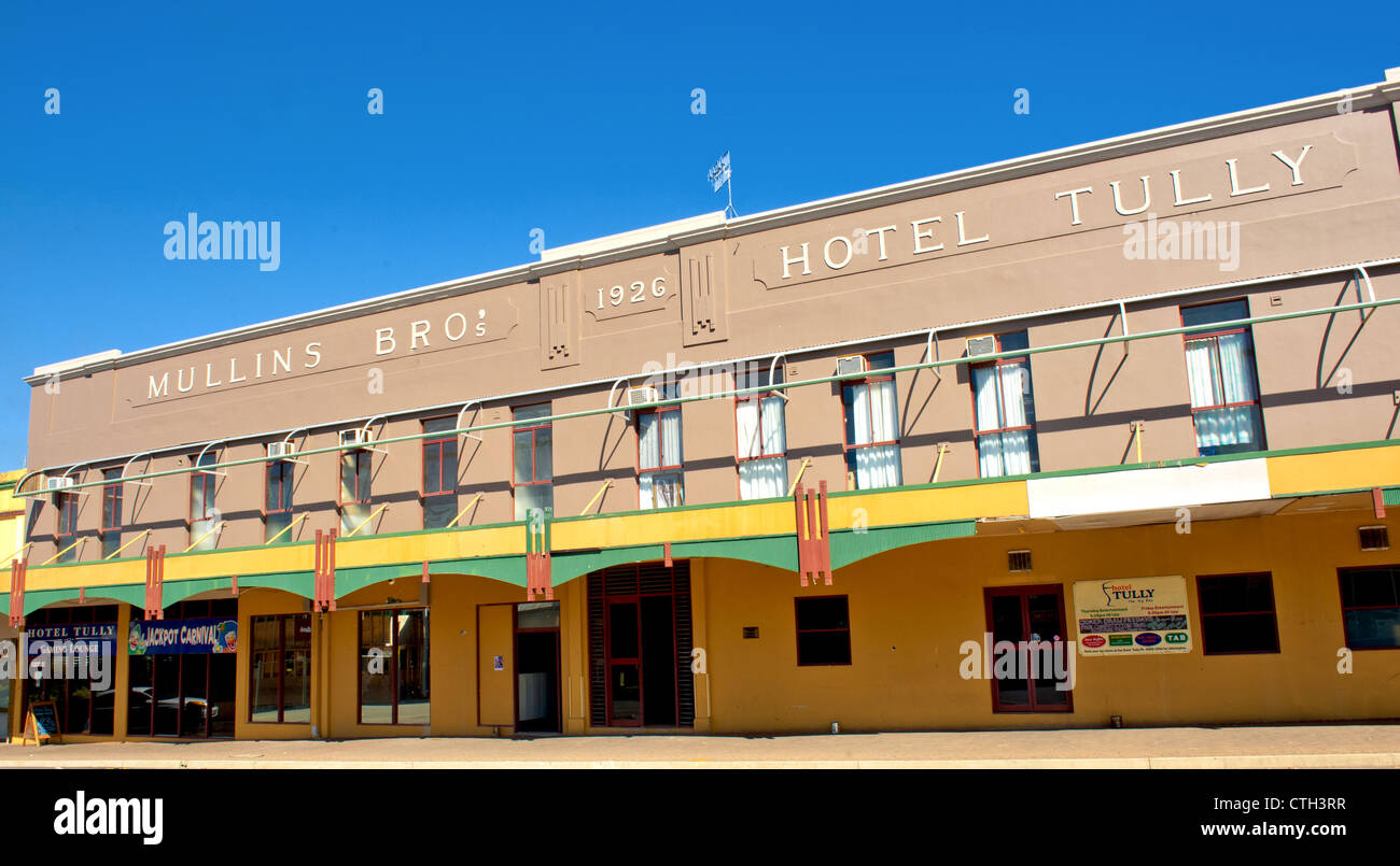 Art Deco façade of the Mullins Bros Hotel (1926) in Tully, a small ...