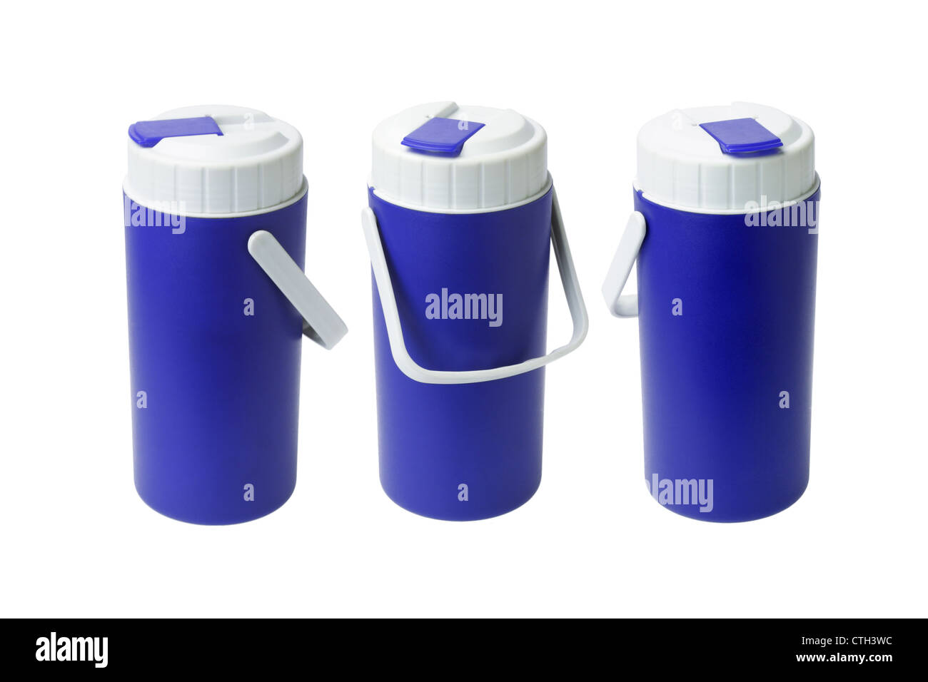 Three Blue Plastic Containers on White Background Stock Photo - Alamy
