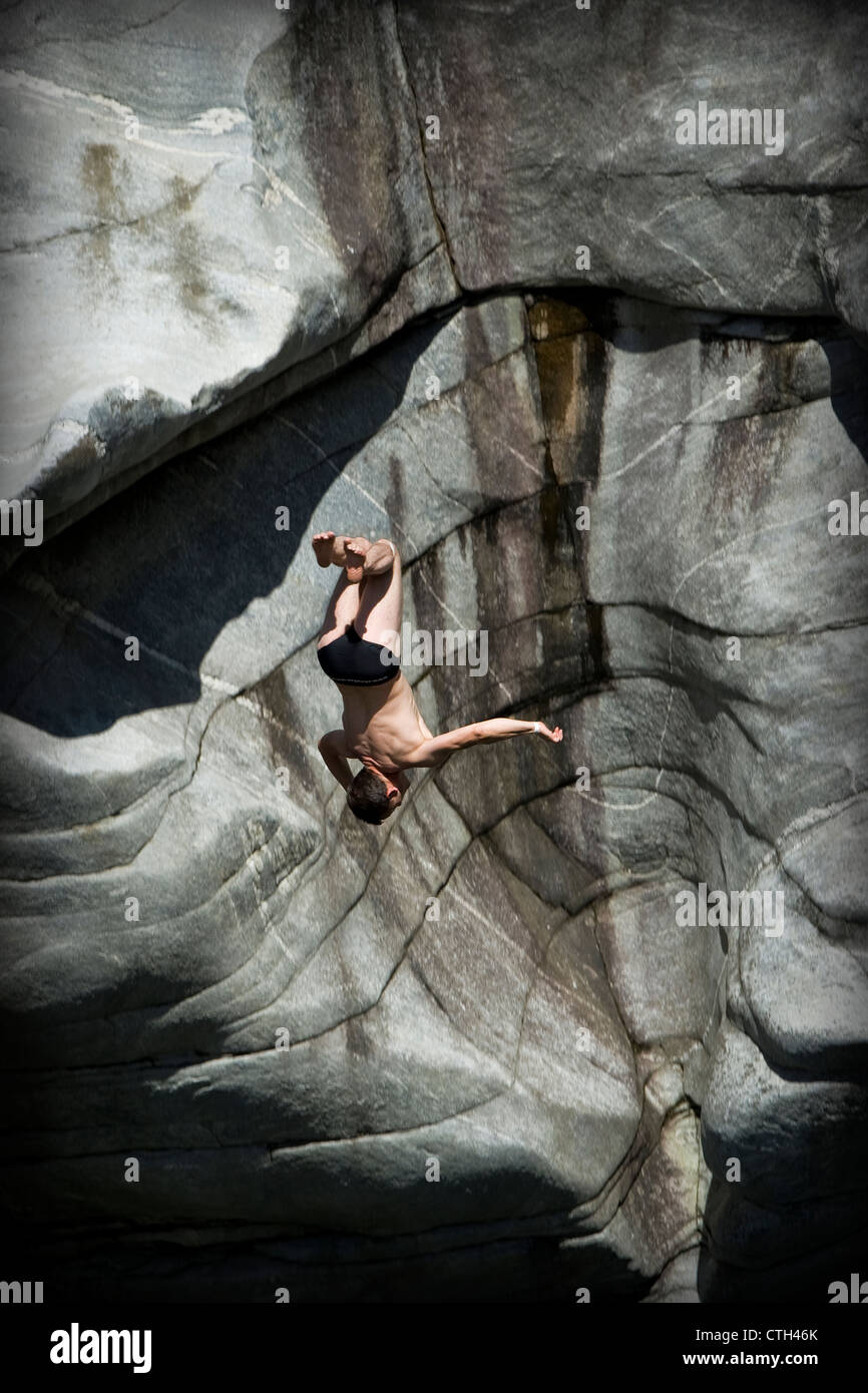 Switzerland, Maggia valley, Ponte Brolla, Cliff diving Stock Photo - Alamy