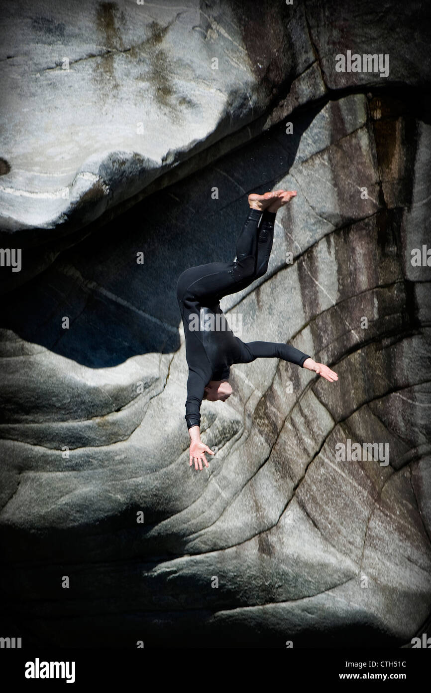 Switzerland, Maggia valley, Ponte Brolla, Cliff diving Stock Photo - Alamy