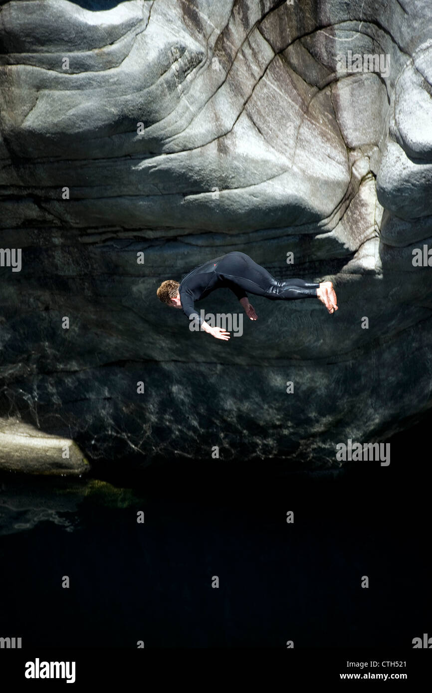 Switzerland, Maggia valley, Ponte Brolla, Cliff diving Stock Photo - Alamy
