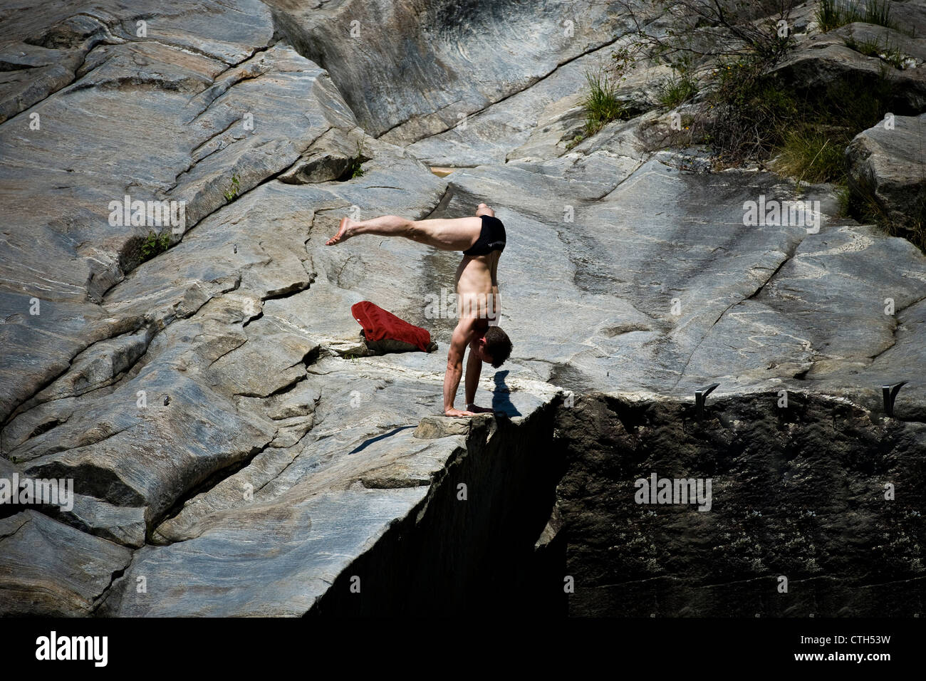 Switzerland, Maggia valley, Ponte Brolla, Cliff diving Stock Photo - Alamy