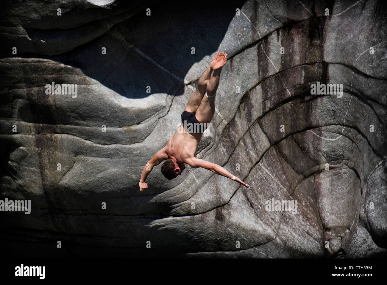 Switzerland, Maggia valley, Ponte Brolla, Cliff diving Stock Photo - Alamy