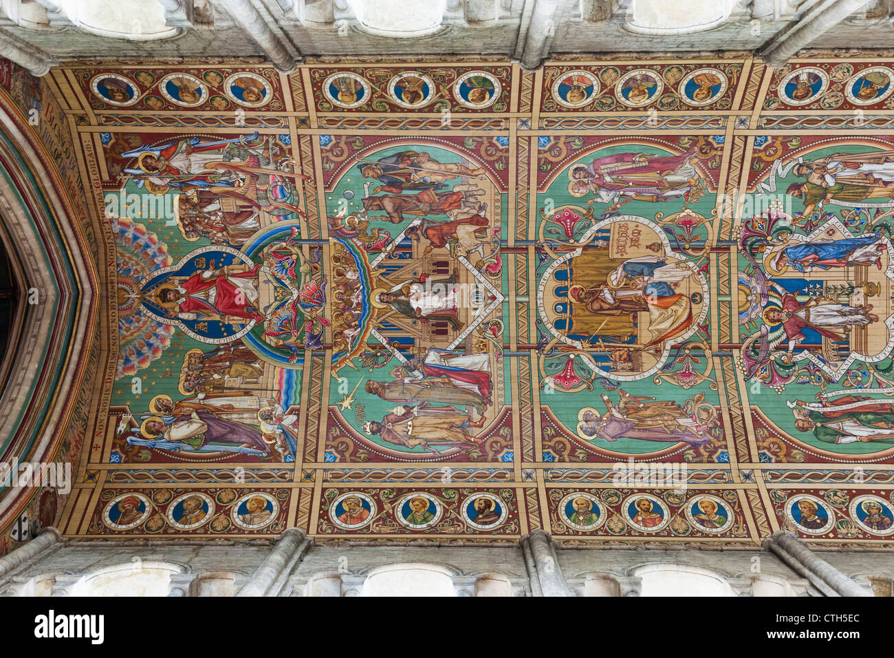 England, Cambridgeshire, Ely, Ely Cathedral, The Nave Ceiling depicting ...
