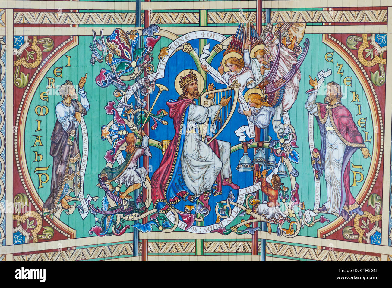 England, Cambridgeshire, Ely, Ely Cathedral, The Nave Ceiling depicting ...