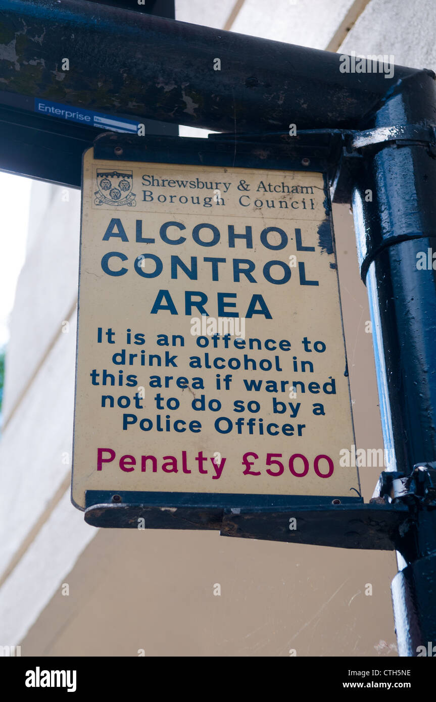 Alcohol control area penalty sign Stock Photo - Alamy