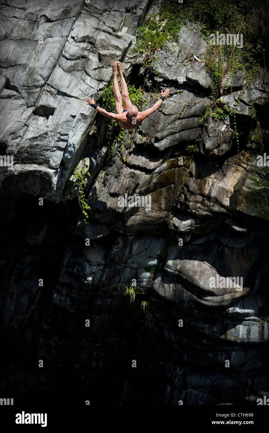 Switzerland, Maggia valley, Ponte Brolla, Cliff diving Stock Photo - Alamy