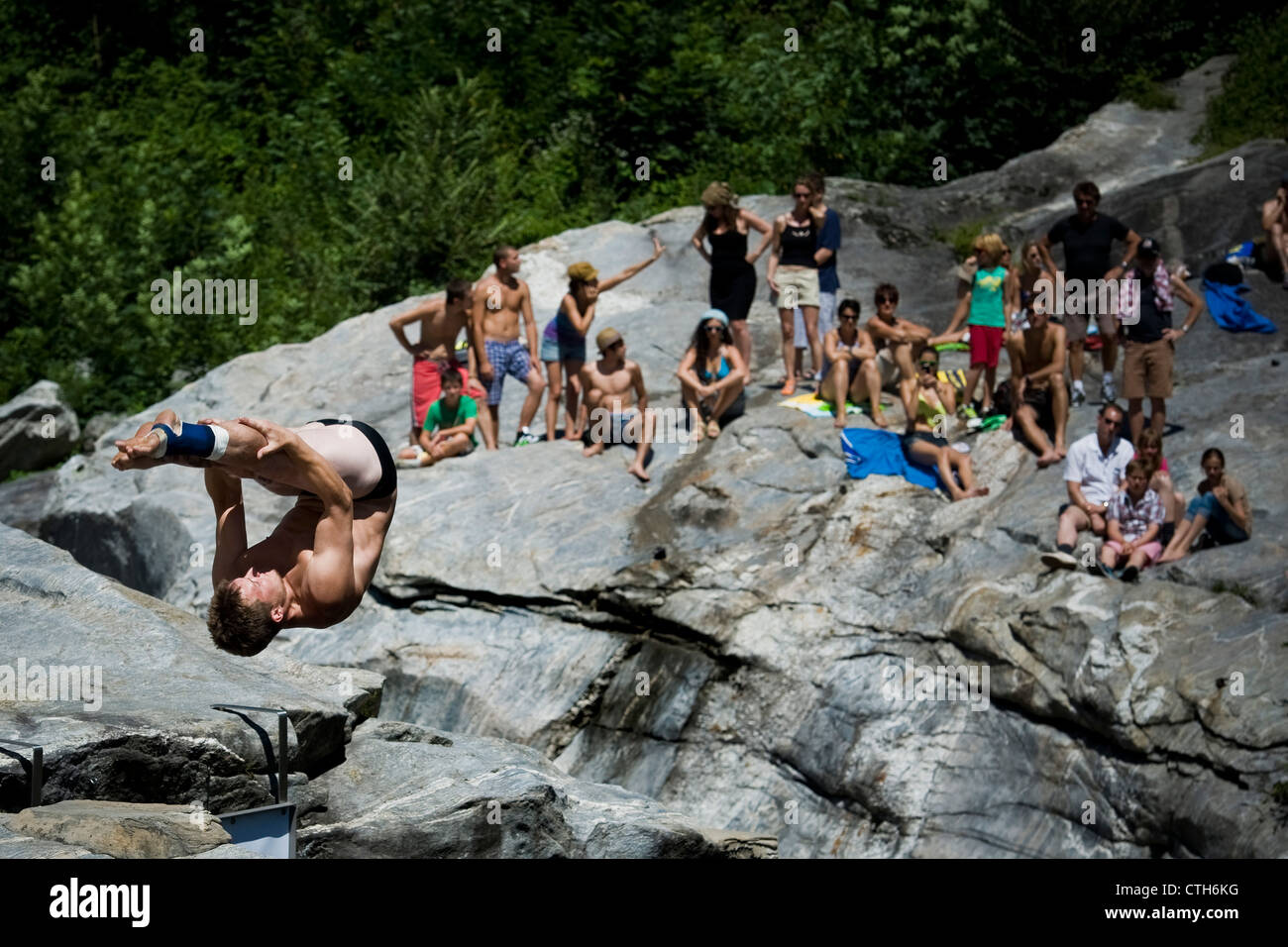 Switzerland, Maggia valley, Ponte Brolla, Cliff diving Stock Photo - Alamy