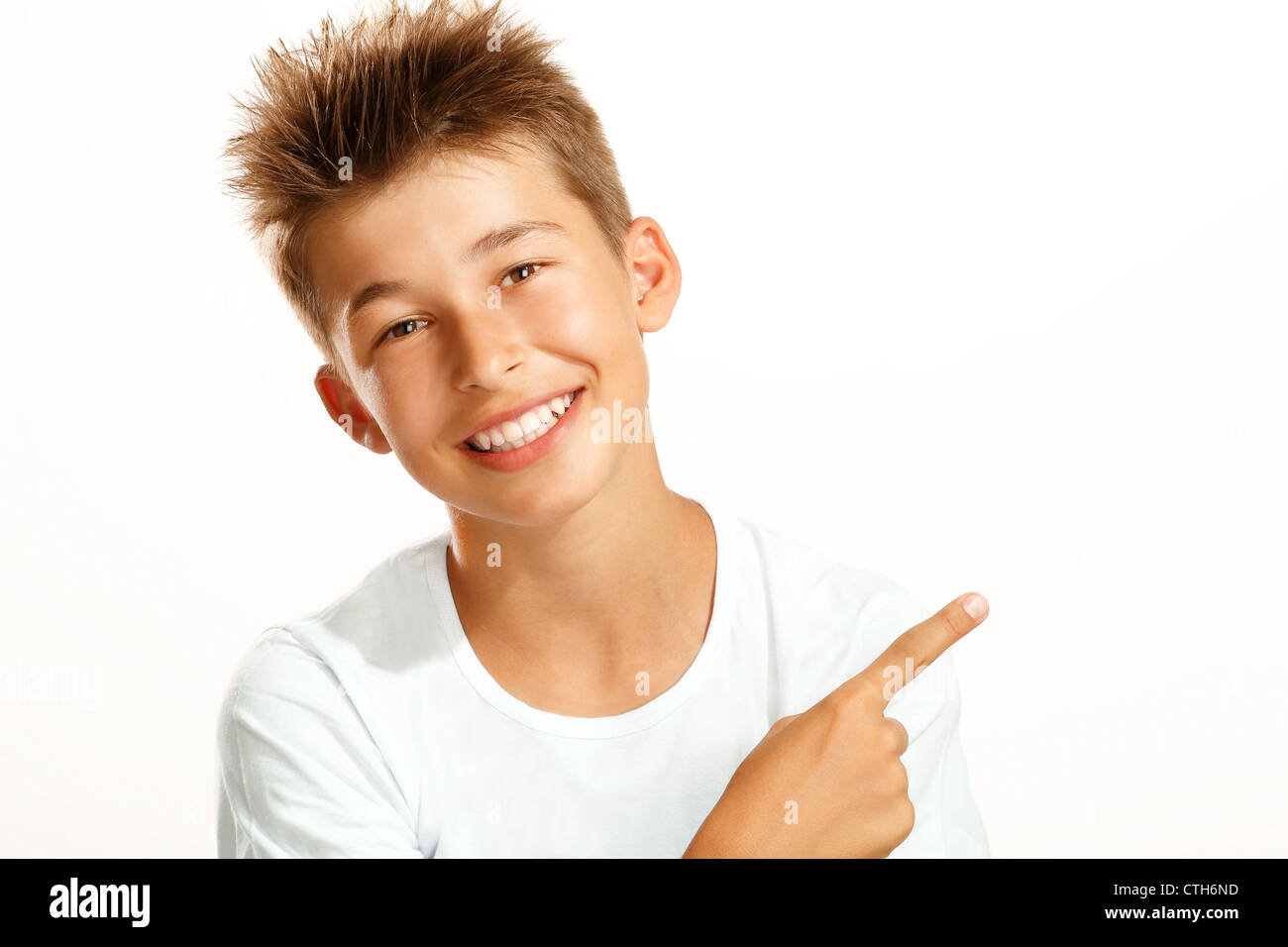 boy pointing on white Stock Photo - Alamy