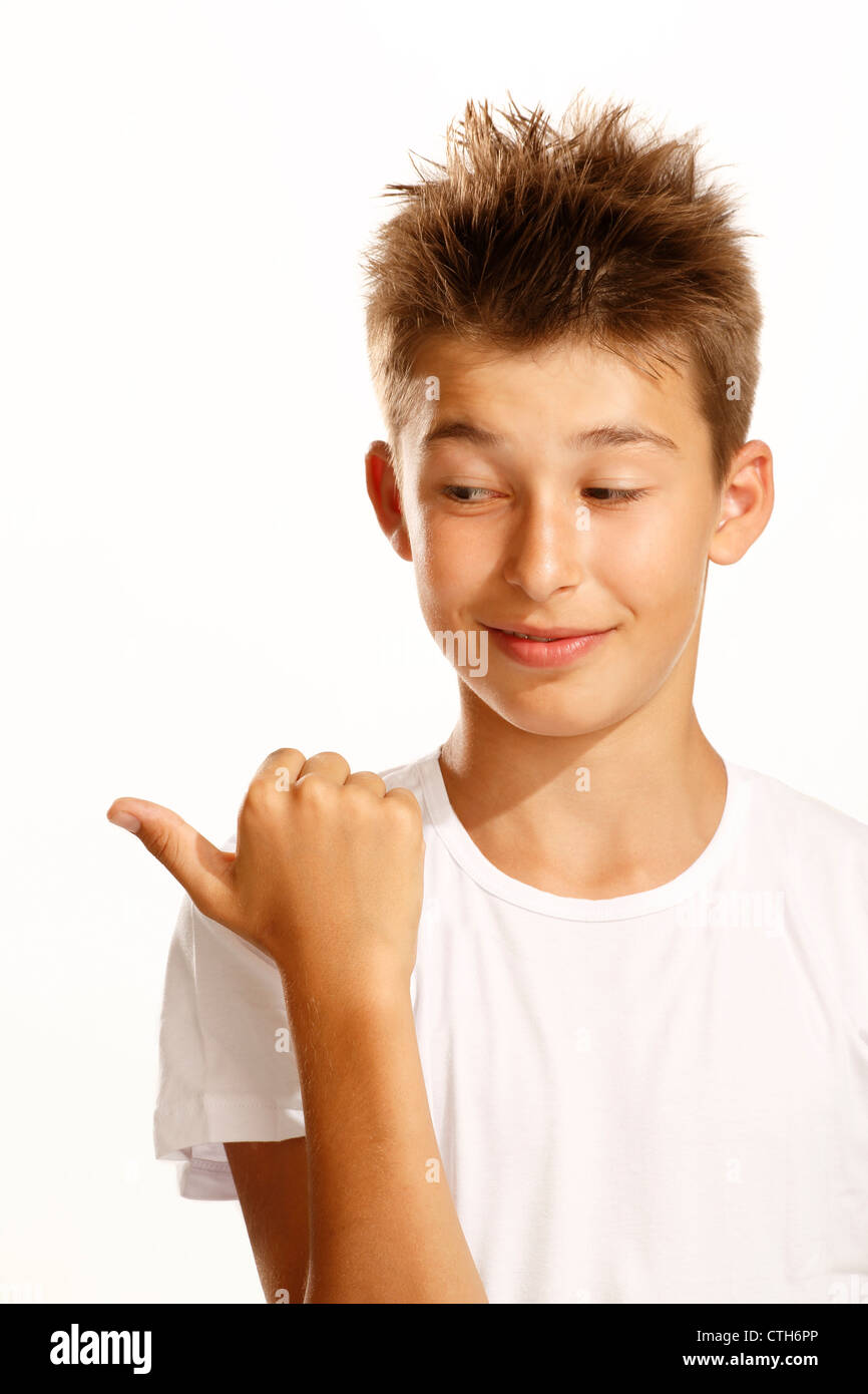 boy pointing on white Stock Photo - Alamy