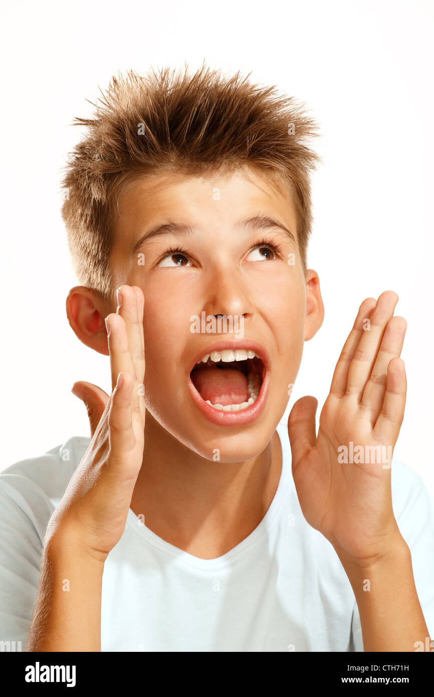 boy screaming on white Stock Photo - Alamy