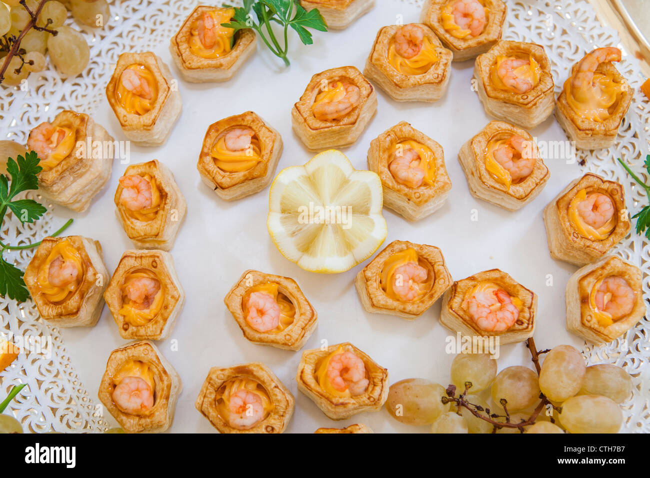 Shrimp canapes, overhead view Stock Photo - Alamy