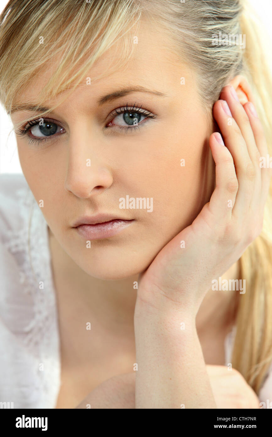 Headshot of blond model Stock Photo - Alamy