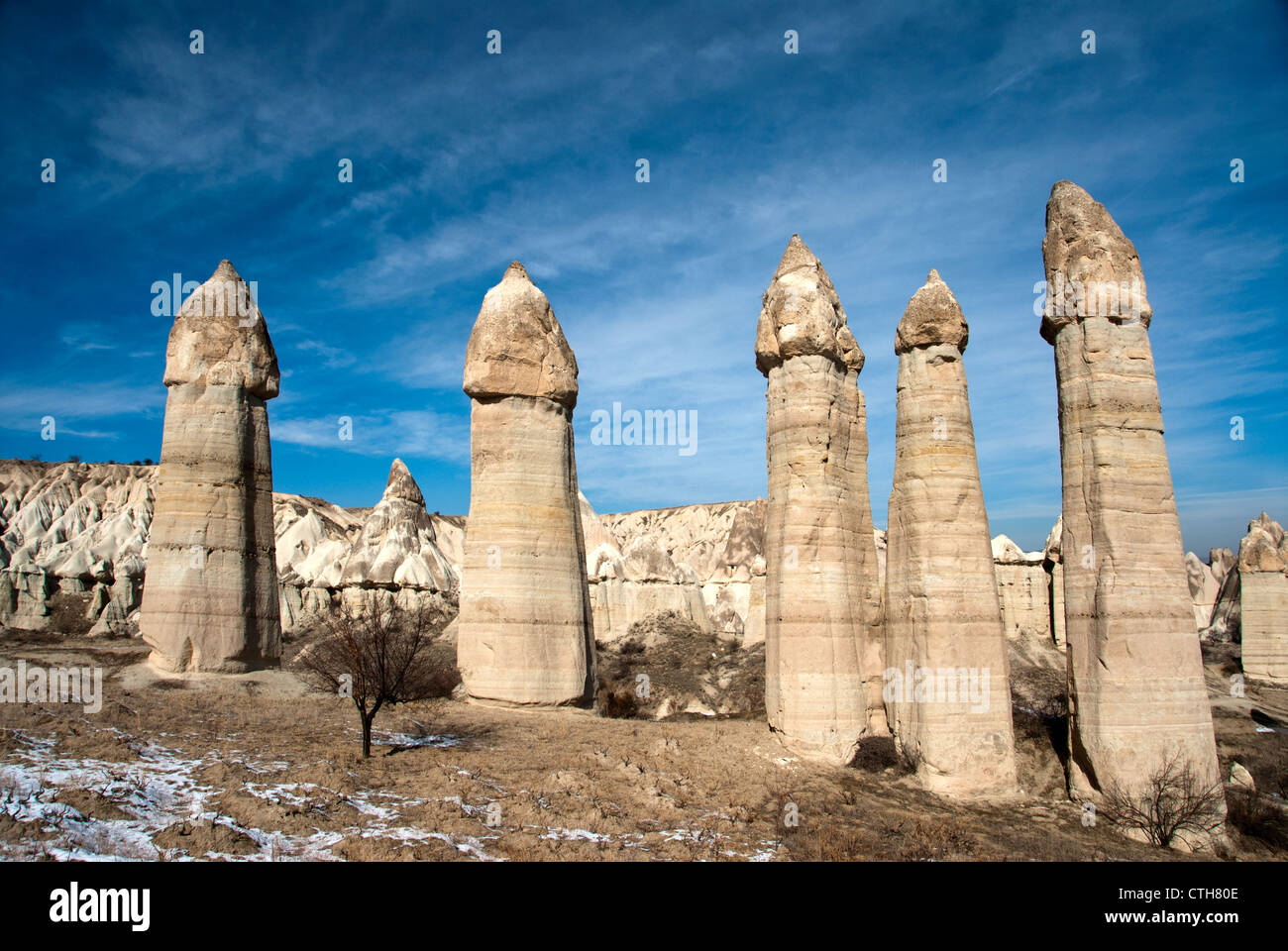 Fairy Chimneys rock formations at the Lovers Valley, Cappadocia, Goreme ...