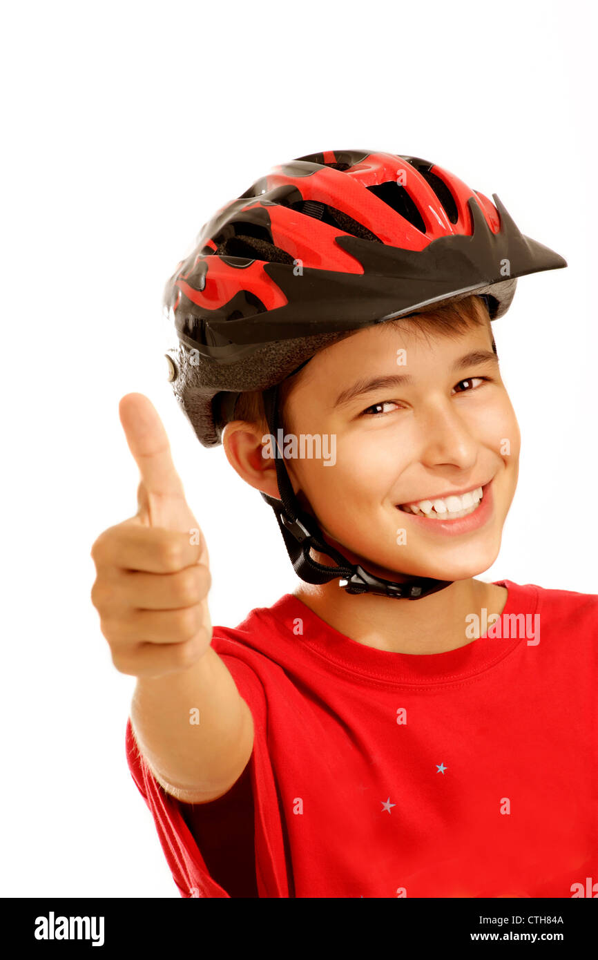 boy bike helmet on white Stock Photo - Alamy