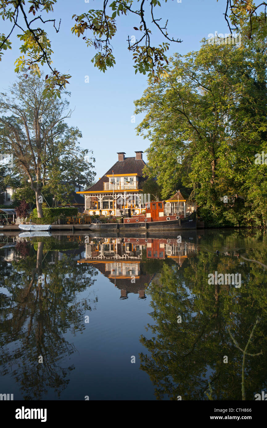 The Netherlands, Breukelen, Restaurant along the river Vecht Stock ...