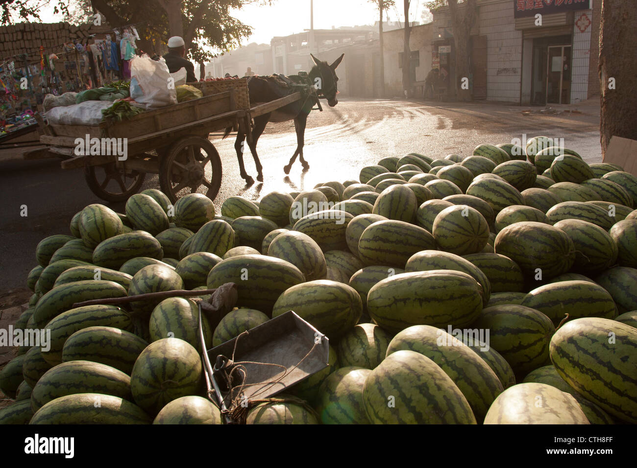 A stall selling watermelons in Turpan, Xinjiang, China Stock Photo - Alamy