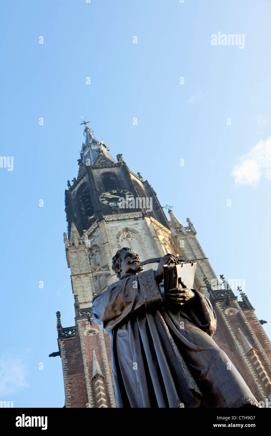 Netherlands, Delft, Statue of Hugo De Groot by church called New Church ...