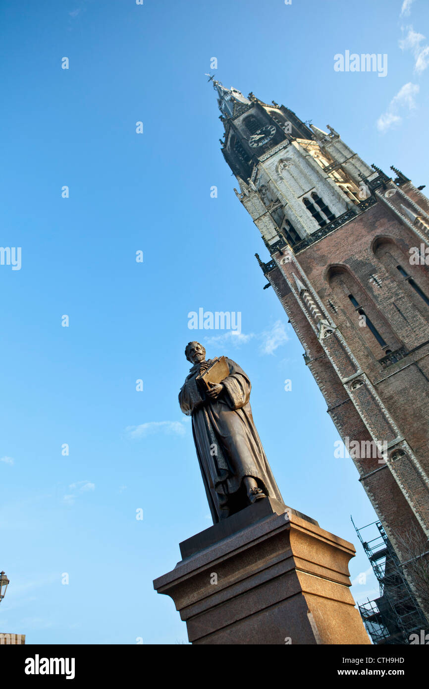 Netherlands, Delft, Statue of Hugo De Groot by church called New Church ...