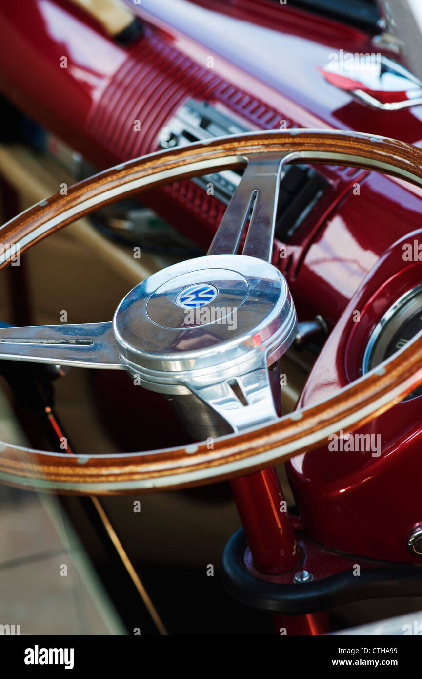 VW Volkswagen camper van wooden steering wheel Stock Photo - Alamy