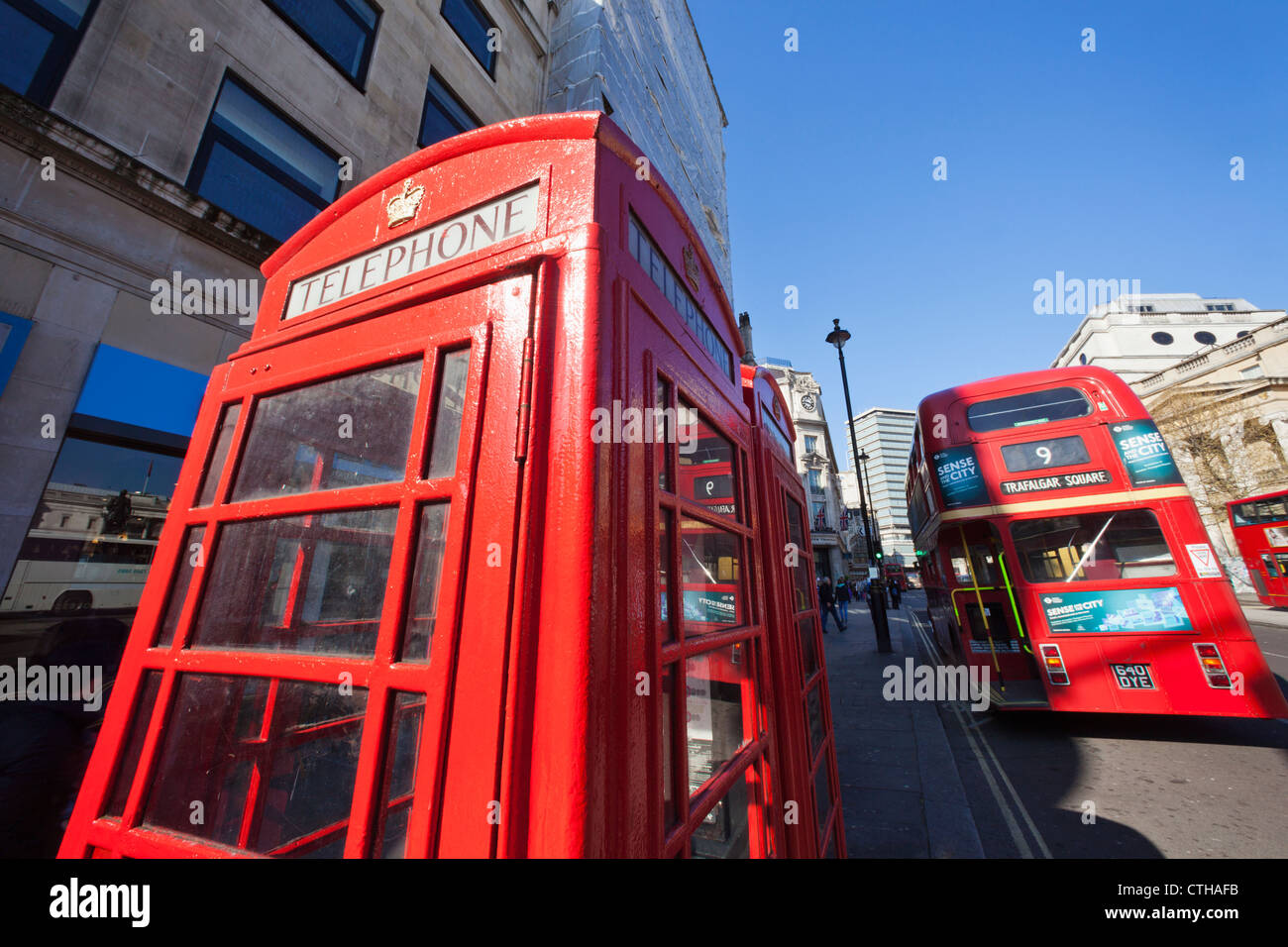 England, London, Red Telephone Box and Red Double Decker Bus Stock ...