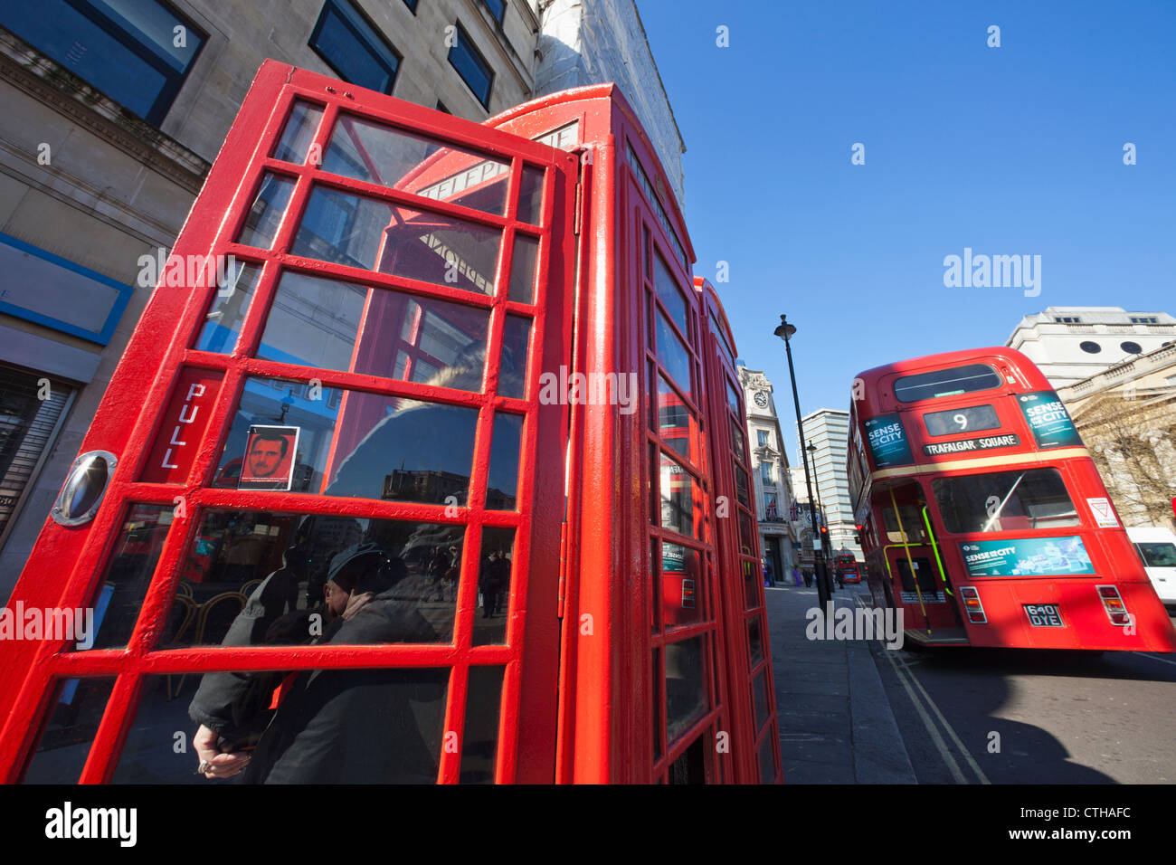 England, London, Red Telephone Box and Red Double Decker Bus Stock ...