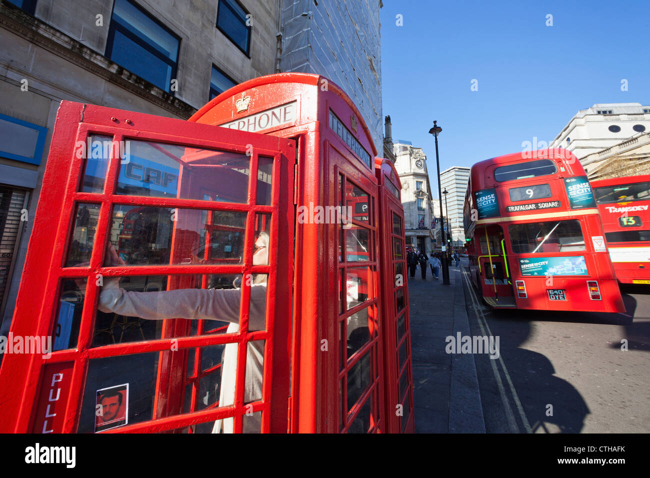 England, London, Red Telephone Box and Red Double Decker Bus Stock ...