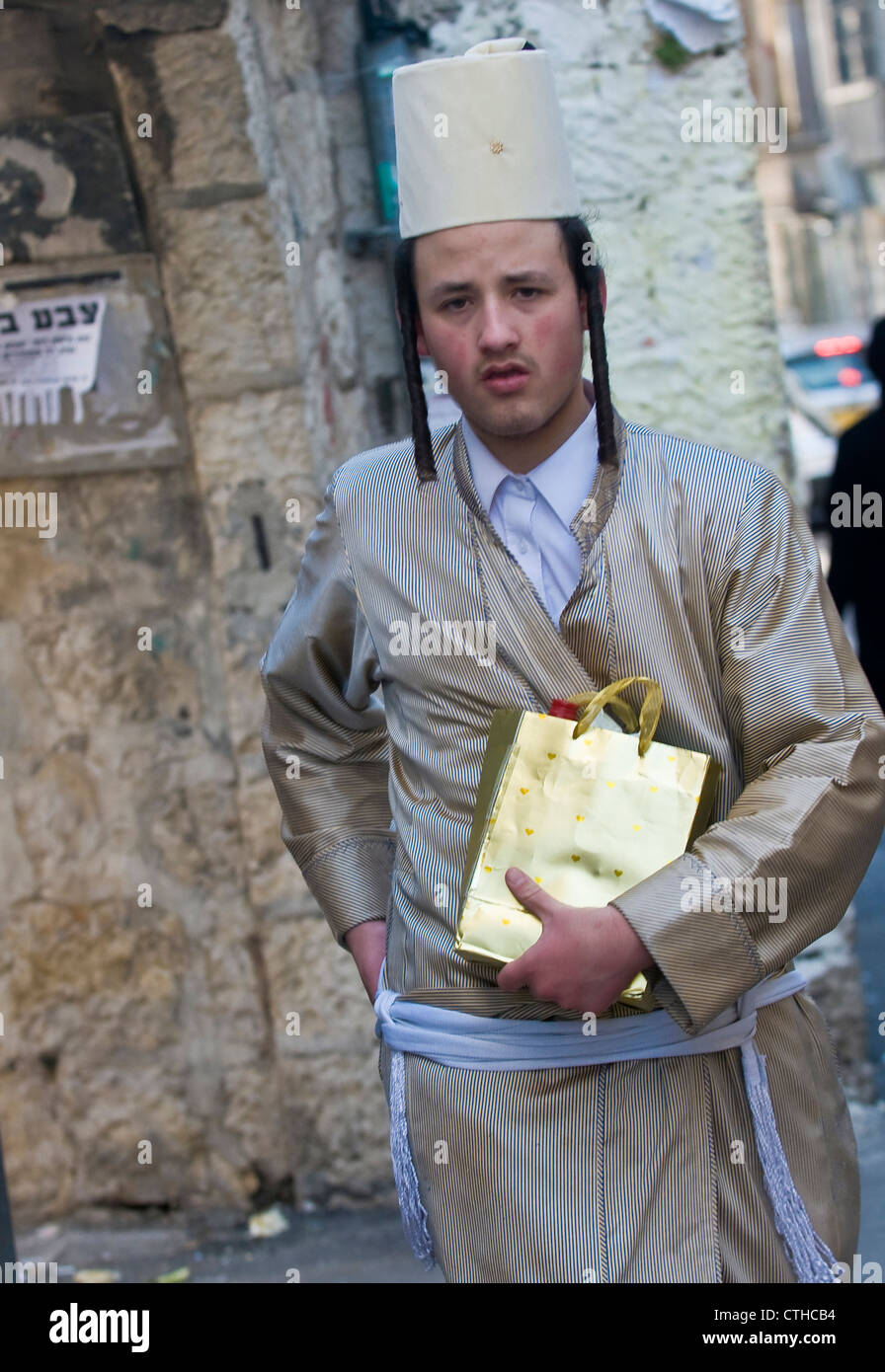 Ultra Orthodox man during Purim in Mea Shearim Jerusalem Stock Photo ...