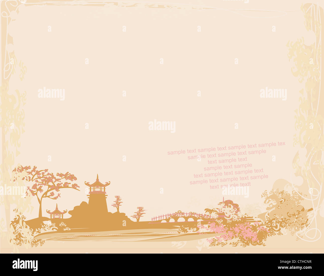 old paper with Asian Landscape Stock Photo - Alamy