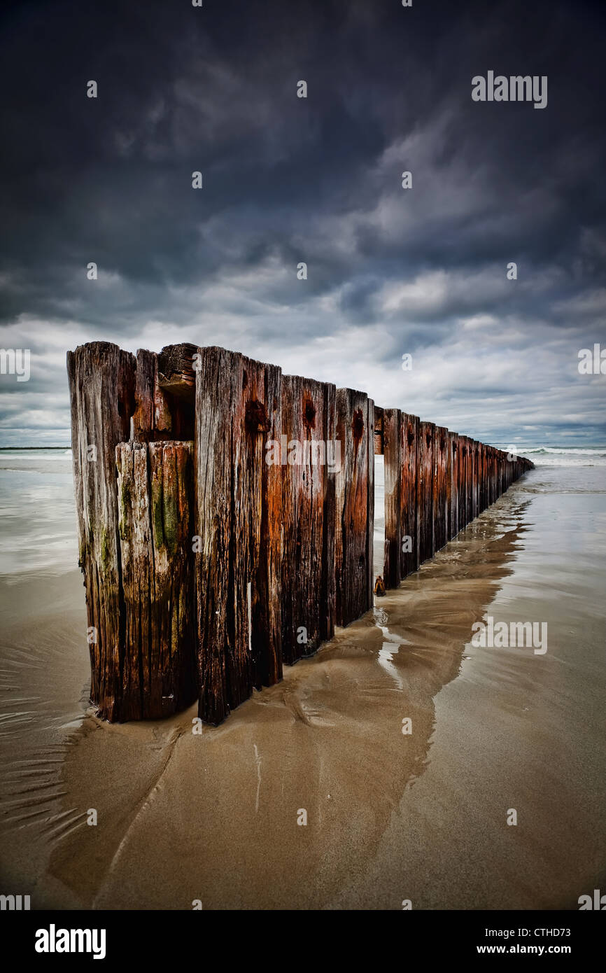 Old Timber Sea Fence Sand barrier to stop erosion Stock Photo - Alamy