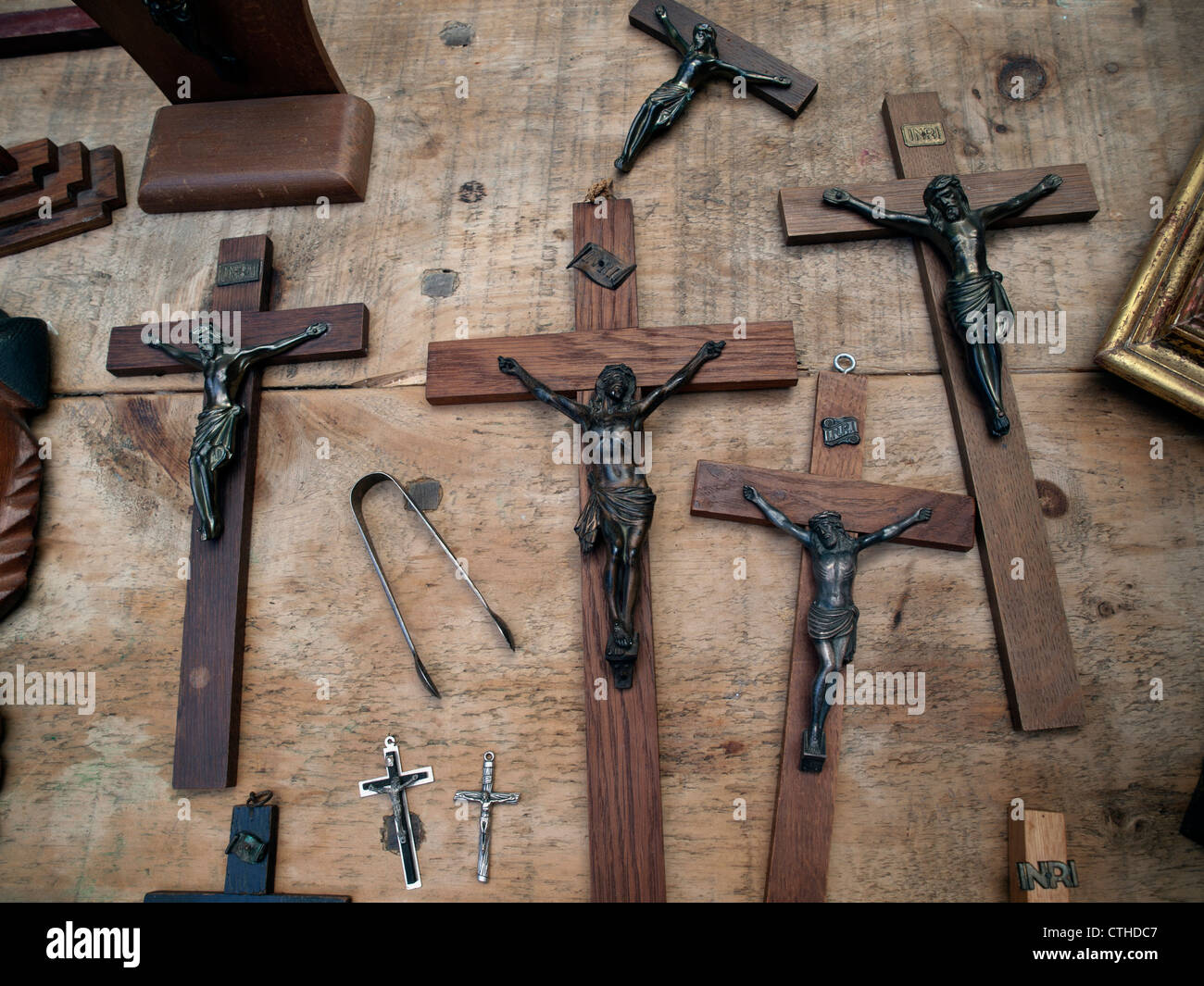 A collection of crucifixes for sale on a stall in Upper Gardner Street ...