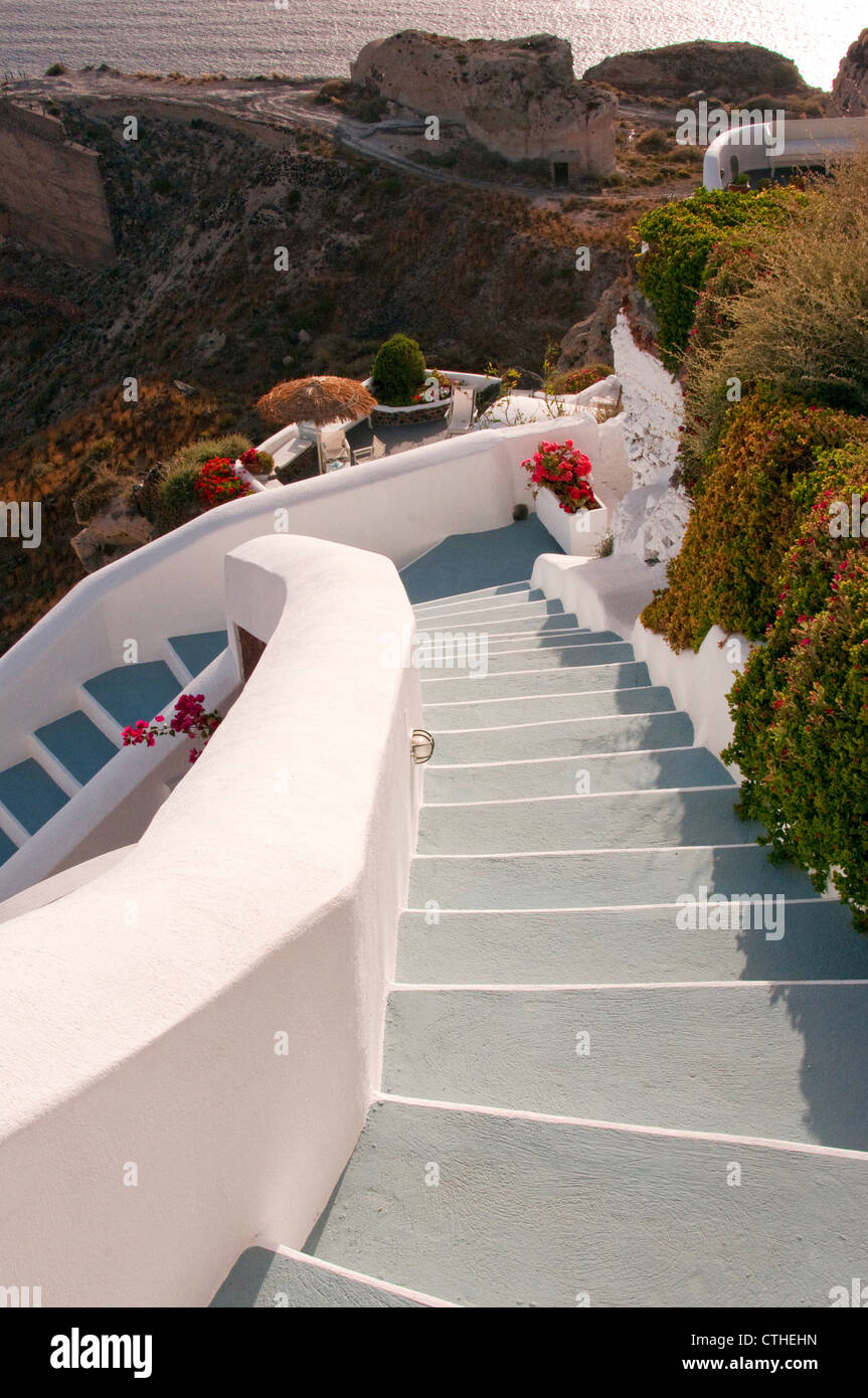 Stairway leading down, Oia, Santorini, Greece Stock Photo - Alamy